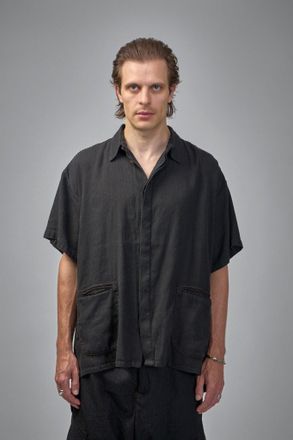 Geoffrey B. Small Assymetric Swing Back Exaggerated Volume Short Sleeve Workshirt