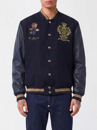 Philipp Plein Blouson bomber Varsity en laine avec manches en cuir et patch Teddy Bear