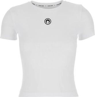 Marine Serre Femme, Tops, Blanc, Taille: 40 FR T-shirt B&eacute;b&eacute; Coupe Ajust&eacute;e Logo Lune