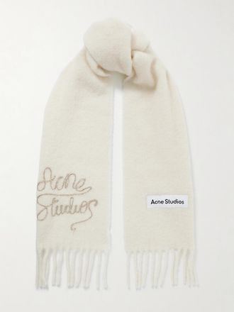 Acne Studios Strickschal Mit Metallic-stickerei Und Fransen - Wei&szlig;