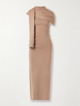 SIMKHAI Hathaway Midikleid Aus Einer Woll-kaschmirmischung Mit Recycelten Fasern Und Schaldetail - Braun