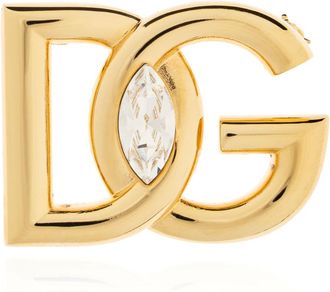 Dolce & Gabbana Homme, Accessoires, Jaune, Taille: ONE Size Broche Logo Strass