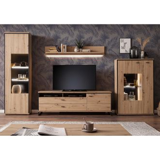 Loftscape home24 Wohnwand III 4-teilig Front: MDF Mitteldichte Holzfaserplatte, beschichtet Korpus: Spanplatte, beschichtet Absetzung & Griffe: Aluminium