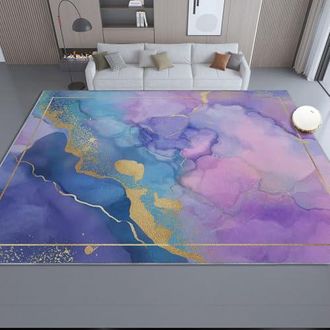 Generic Tapis de Salon Lavable - Antidérapant à Poils Courts Doux Chambre Poil Ras Tapis Onirique Aquarelle Marbre, Violet pour Salle à Manger Chambre denfant