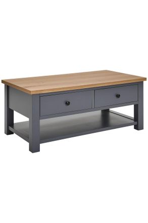 MID.YOU Mid.you Couchtisch, Natur, Dunkelgrau, Metall, Eiche, Kiefer, furniert, massiv, 2 Schubladen, rechteckig, eckig, 45x60x110 cm, Wohnzimmer, Wohnzimmert