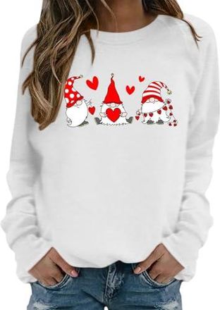 Generic 2026 - Sweat-shirt d&eacute;contract&eacute; &agrave; col rond et manches longues pour femme - Pour la Saint-Valentin, blanc, S