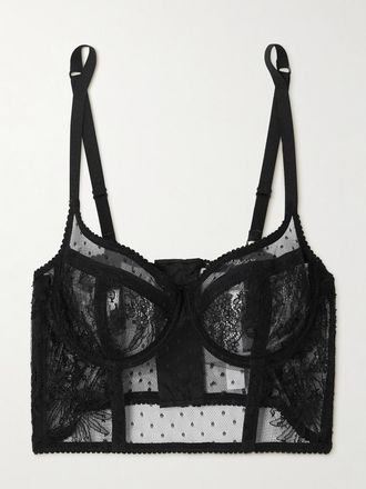 Dolce & Gabbana Bustier Aus Besticktem Tüll Mit Bügeln - Schwarz