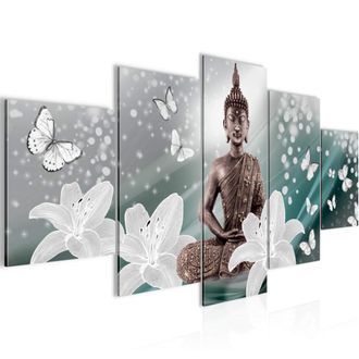 Runa Art Bild Wohnzimmer Schlafzimmer Buddha Blumen 5 Teilig Schmetterling Zen Gr&uuml;n Wandbilder auf Vlies Leinwand 505653b