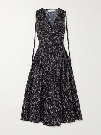 Proenza Schouler Clayton Midikleid Aus Bedruckter Baumwollpopeline Mit Falten - Grau