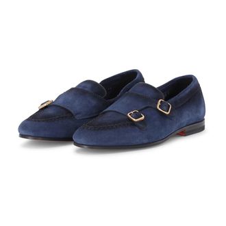 Santoni Samt Doppel Monk Strap Schuhe - - Shoes - Herren - Blau - 45 1/2 EU
