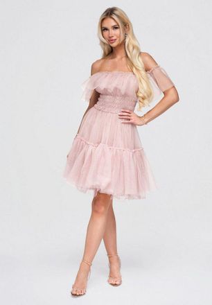 Ombre Abendkleid Damen Abendkleid mit off-shoulder Ausschnitt Pink L (kein Set, 1-tlg)
