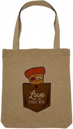 Fabulous Sac Shopping Tote Bag Aspect Lin - Poche Pizza Love at first Bite Dessin Street Food - Sac de Courses Toile Epaisse 360g Beige Naturel Cabas Port&eacute; Epa