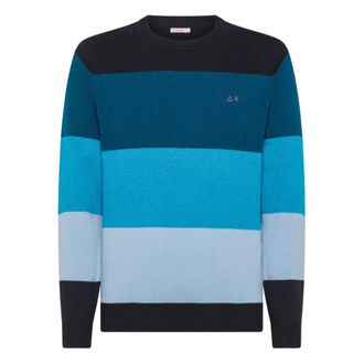 Sun 68 Homme, Pulls, Bleu, Taille: S Pull en Laine Bleu &agrave; Rayures