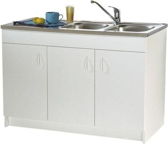 Neova Meuble sous-&eacute;vier PROGRES 19H HYDROFUGE m&eacute;lamin&eacute; blanc 3 Portes - 120cm - N&eacute;ova