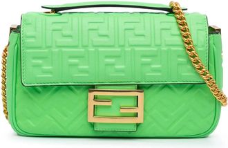 Fendi Hobo Bags - Zucca Embossed Leather Chain Midi Baguette - Gr. unisize - in Gr&uuml;n - f&uuml;r Damen