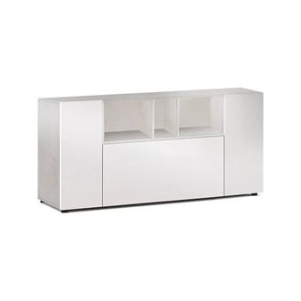 Dmora Paterson Sideboard, Wohnzimmer-Buffet mit Fächern, Wohnzimmer-Sideboard, TV-Ständer, moderner Kleiderschrank mit 3 Türen, 150 x 41 x 76 cm, Weiß und Z