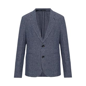 Emporio Armani Texturierter Blazer aus Leinenmischung - - Jackets - Herren - Blau - XL