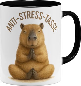 OM3 Capybara Anti-Stress Kaffee-Tasse mit Spruch - Lustige Keramiktasse mit meditierendem Wasserschwein - Keramik Becher - 325ml - Beidseitig Bedruckt - S
