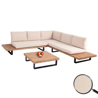 Mendler Garten-Garnitur HWC-H54, Garnitur Sitzgruppe Lounge-Set, Spun Poly Akazie Holz FSC Alu - Hellbraun, Polster beige