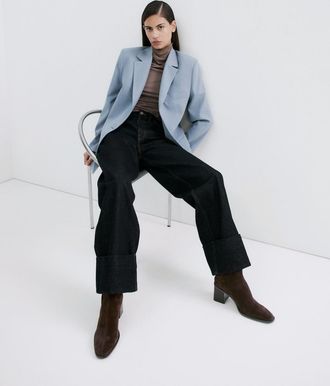 Mango Bottines su&egrave;de talon bloc chocolat - Femme - 35 - MANGO