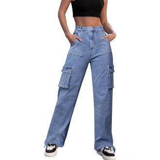 Generic Y2K Pantalon cargo pour femme - Coupe droite - Jambes larges - D&eacute;contract&eacute; - Confortable - Long - D&eacute;contract&eacute; - &Eacute;l&eacute;gant - Couleur unie - Coupe droite 