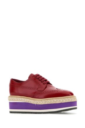 Prada Womens Red Leather Lace-Up Shoes Scarlatto Scarpe Stringate