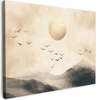 MuchoWow &copy; Leinwandbild 40x30 cm Dekoration Wohnzimmer Bilder Pictures Wall Decoration Living Room Wohnungs Deko Moderne Bild Landschaft - Japandi - Vogel