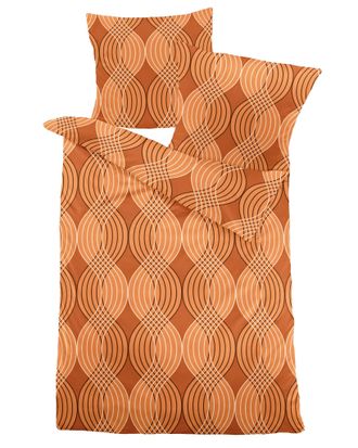 JACK by Dormisette Fein Biber Bettwäsche 2 TLG. Wellen Linie Orange Braun Modern Reißverschluss, Größe:155x220cm Bettwäsche