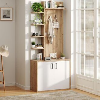 STILVORA Meuble dentr&eacute;e avec 6 Plateformes Ouvertes et 1 Placard &agrave; 2 Portes, Style Naturel, en Panneau de Particules, Bois Naturel et Blanc, 75&times;33&times;180 cm