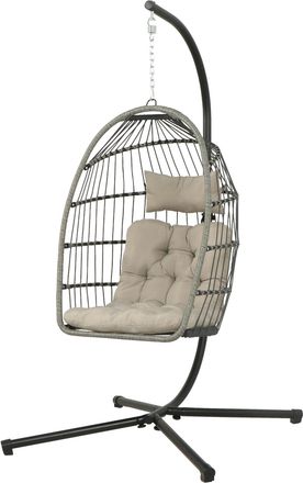 ambia GARDEN H&auml;ngesessel, Grau, Schwarz, Metall, Kunststoff, Textil, F&uuml;llung: Polyester, 100x198x100 cm, regenabweisend, Gartenm&ouml;bel, H&auml;ngesessel