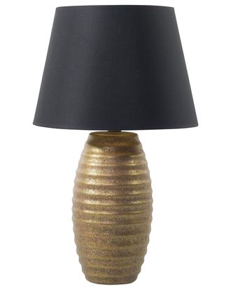 Beliani Trendy Tischlampe runder Stoff Lampenschirm Porzellan gold/schwarz Erbo
