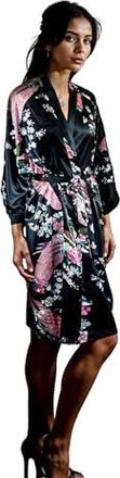 CCCollections CCCollections Kimono motif paon et fleurs,lingerie, nuisette, robe de chambre, demoiselle dhonneur, enterrement de vie de jeune fille (Noir (Black)), 