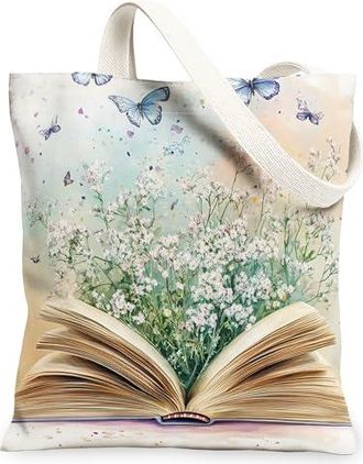 Generic Sac fourre-tout en toile de gypsophile printani&egrave;re pour le shopping 33 x 38 cm, sac d&eacute;picerie r&eacute;utilisable pour femme, peinture de voyage florale, d&eacute;c