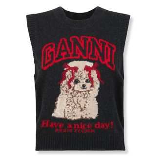 Ganni Femme, Pulls, Noir, Taille: 42 FR Graphic Wool Vest