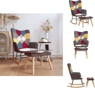 vidaXL Schaukelstuhl mit Hocker Patchwork Stoff - Schaukelstuhl - Patchwork Sessel - Wohnzimmersessel - Lounge Chair - Gem&uuml;tlicher Stuhl