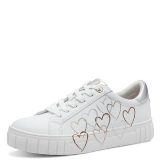 Marco Tozzi Damen Sneaker flach mit Herzdetails Freizeit, Mehrfarbig (White/Gold), 36 EU