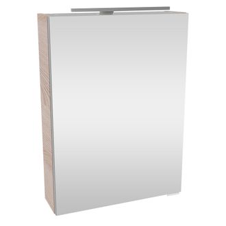 Fackelmann B.CLEVER Spiegelschrank mit LED-Beleuchtung - Alibertschrank f&uuml;r Bad und G&auml;ste-WC (50 x 68 x 15,3 cm) - SBC Badschrank mit Spiegel in Holz Braun - T&uuml;r