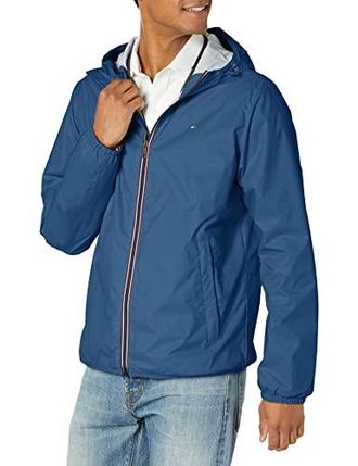 Tommy Hilfiger Veste de Pluie l&eacute;g&egrave;re et imperm&eacute;able &agrave; Capuche, Bleu Nautique, S Homme