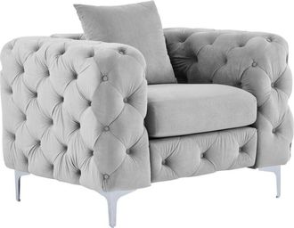 Vente-Unique Vente-unique - Fauteuil chesterfield en velours gris clair edwina
