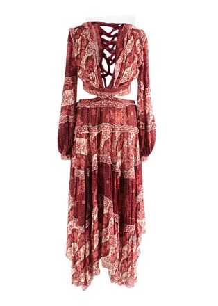 Zimmermann Red Eyes On Summer Lace-up Printed Chiffon Maxi Dress Size S