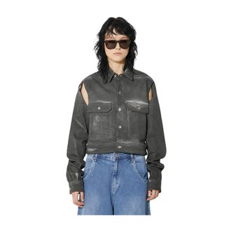 Rick Owens Veste en jean courte &agrave; manches cape - Femme - Vestes - Gris - Taille: 36 FR