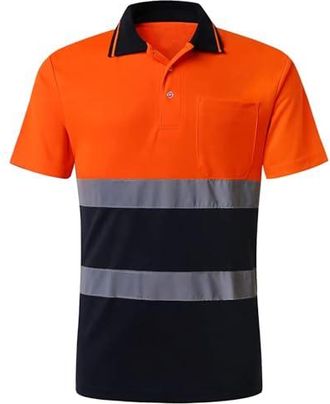 Gogo Polo R&eacute;fl&eacute;chissant &agrave; Manches courtes R&eacute;fl&eacute;chissant Tee Shirt Poche Haute Visibilit&eacute; Orange/Navy 2XL
