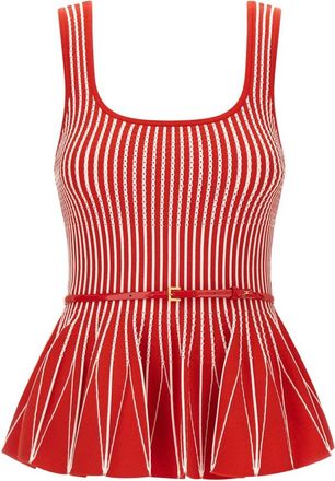 Elisabetta Franchi Femme, Pulls, Rouge, Taille: 34 FR Top en maille tricot ray&eacute; en viscose m&eacute;lang&eacute;e