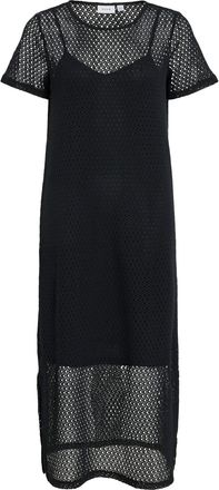 Vila Damen Kleid VIMINE O-NECK S/S MIDI DRESS (DE/NL/SE/PL, Alphanumerisch, L, Regular, Regular, black beauty)