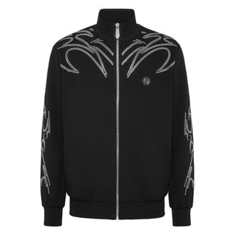 Philipp Plein Homme, Sweatshirts et sweats &agrave; capuche, Noir, Taille: S Veste de surv&ecirc;tement Texas Studs