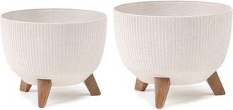 HowHomely 2X Beige Blumenk&uuml;bel | Deko Blumentopf mit 3 Beinen | Langlebige &Uuml;bertopf f&uuml;r Wohnzimmer oder Garten | Set aus 2 Blumen&uuml;bertopf (18x29cm & 15x24cm)