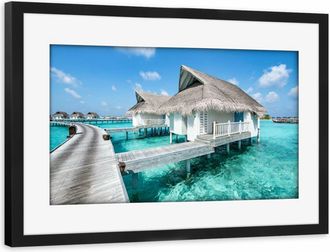 artboxONE Poster mit Rahmen schwarz 75x50 cm Overwater Villa auf den Malediven von Jan Christopher Becke