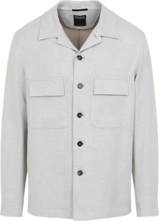 Ermenegildo Zegna Homme, Vestes, Gris, Taille: S Chemise Veste en M&eacute;lange de Lin
