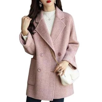 Generic Veste &agrave; col de costume pour femme - Manches longues - Poches amples - Printemps - Hiver - &Eacute;pais - Mi-long - Manteau dhiver en laine - Coupe ample, ros