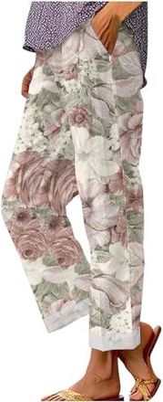 Generic Pantalon en lin pour femme - Pantalon dété large - Pantalon dété pour femme - Pantalon sarouel coloré - Pantalon de plage en coton - Mousseline de lin